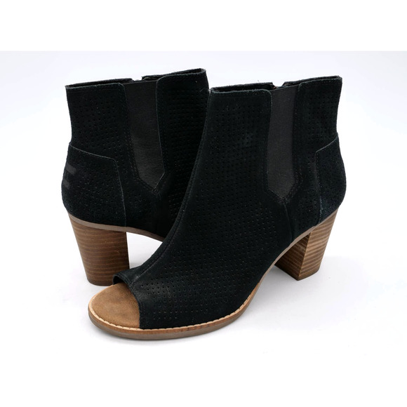 Toms | Shoes | Toms Boots Women 9 Black Suede Perforated Peep Toe Side ...